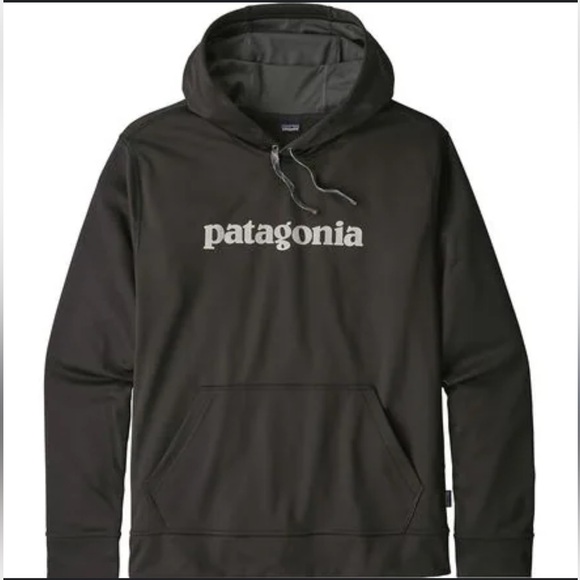 Patagonia | Shirts | Patagonia Text Logo Polycycle Black Logo Hoodie ...